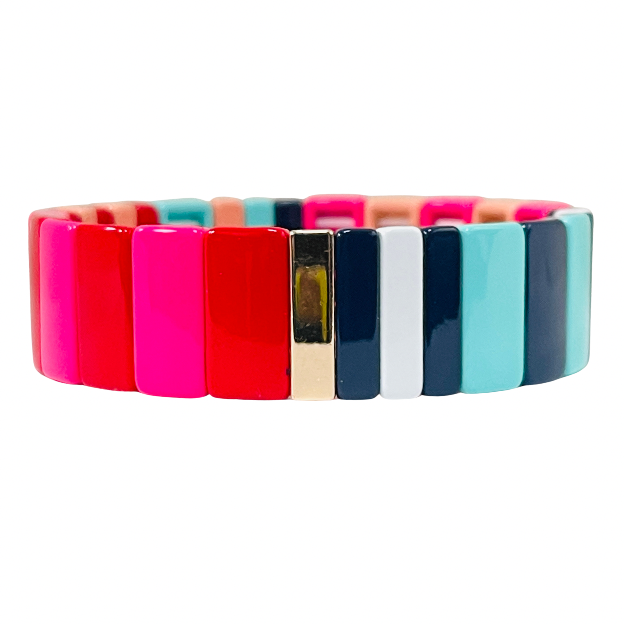 Boho Enamel Tile Bracelet | Chunky Neon Pink & Blue | South of the ...