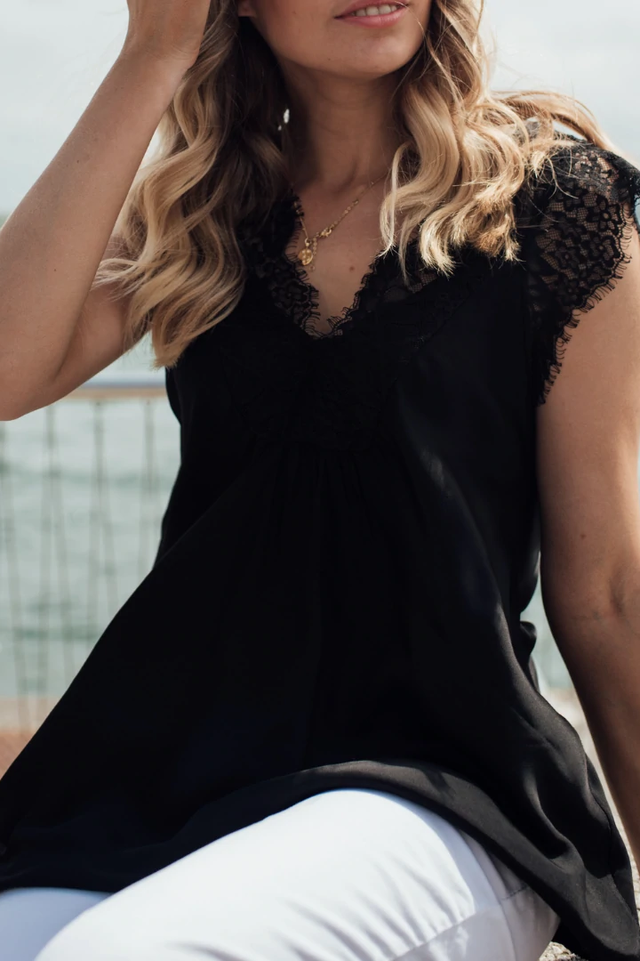 Lace Trim V Neck Top | KHAKI – south of the river